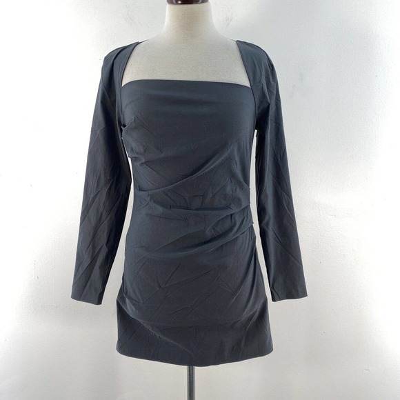 Zara | Dresses | Nwt Zara Charcoal Grey Square Queen Anne Back Zip Ls ...